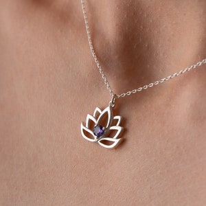 Silver Lotus Flower Necklace, Birthstone Jewelry, Lotus Jewellery,lotus Flower Pendant,charm ...