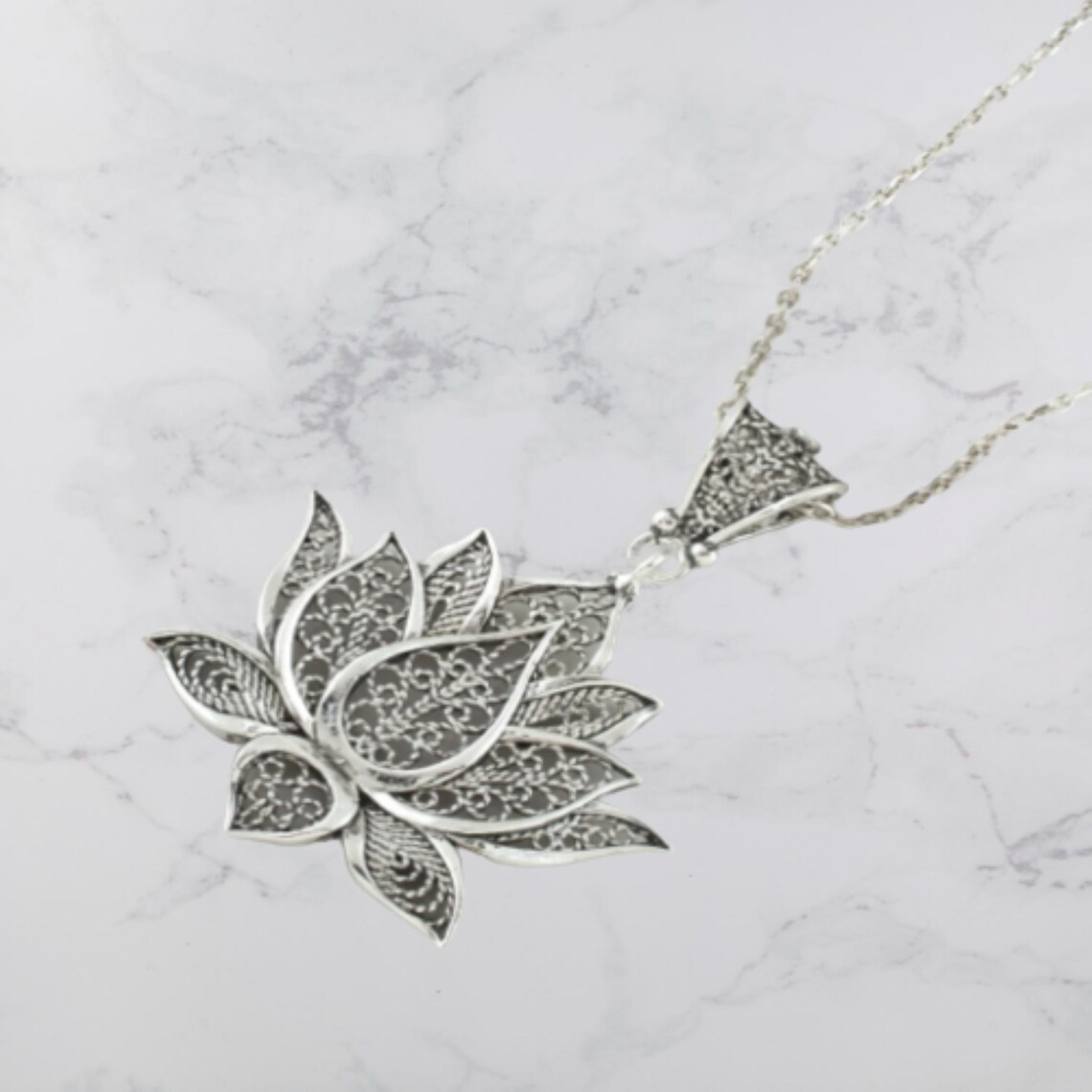 925 Sterling Silver Filigree Art Lotus Flower Pendant for - Etsy