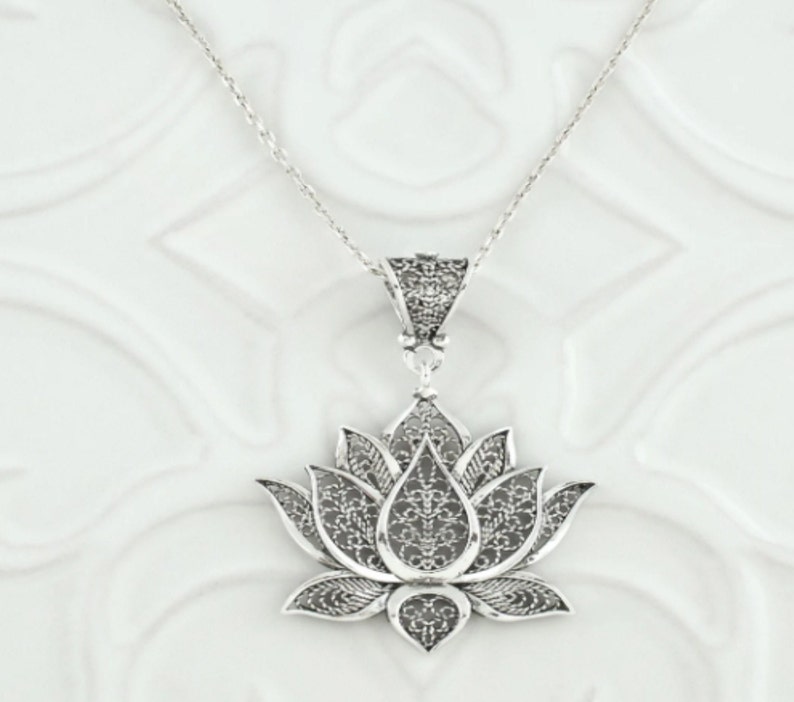 925 Sterling Silver Filigree Art Lotus Flower Pendant for - Etsy