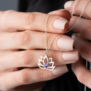 Silver Lotus Flower Necklace, Birthstone Jewelry, Lotus Jewellery,lotus Flower Pendant,charm ...