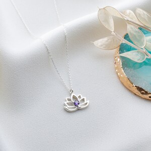 Silver Lotus Flower Necklace, Birthstone Jewelry, Lotus Jewellery,lotus Flower Pendant,charm ...