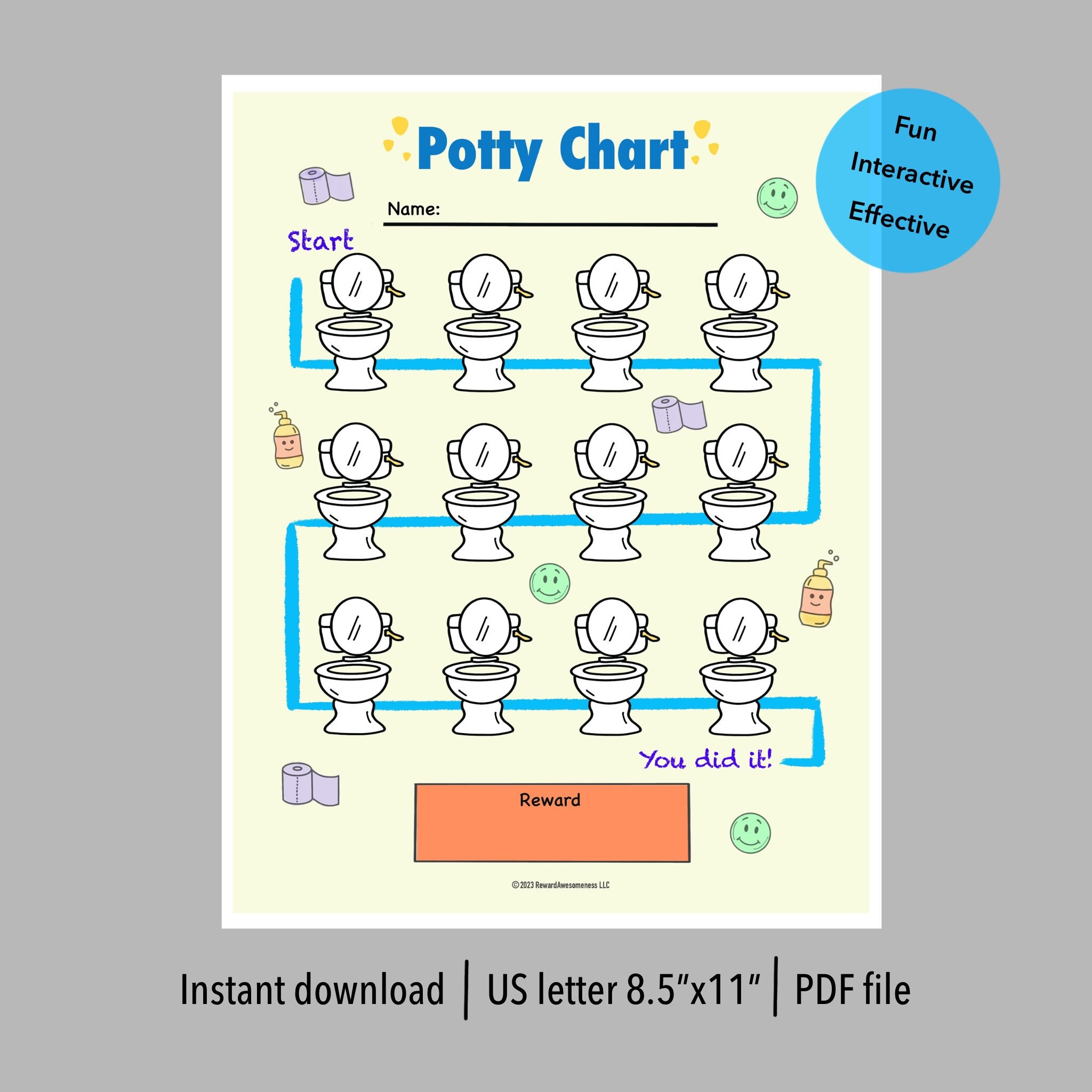 Color the Potties - Potty Training Chart With Reward, Potty Chart ...