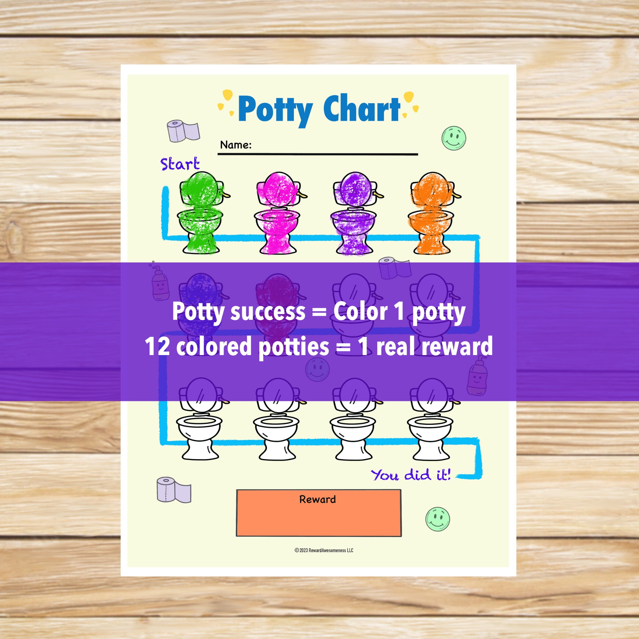 Color the Potties - Potty Training Chart With Reward, Potty Chart ...