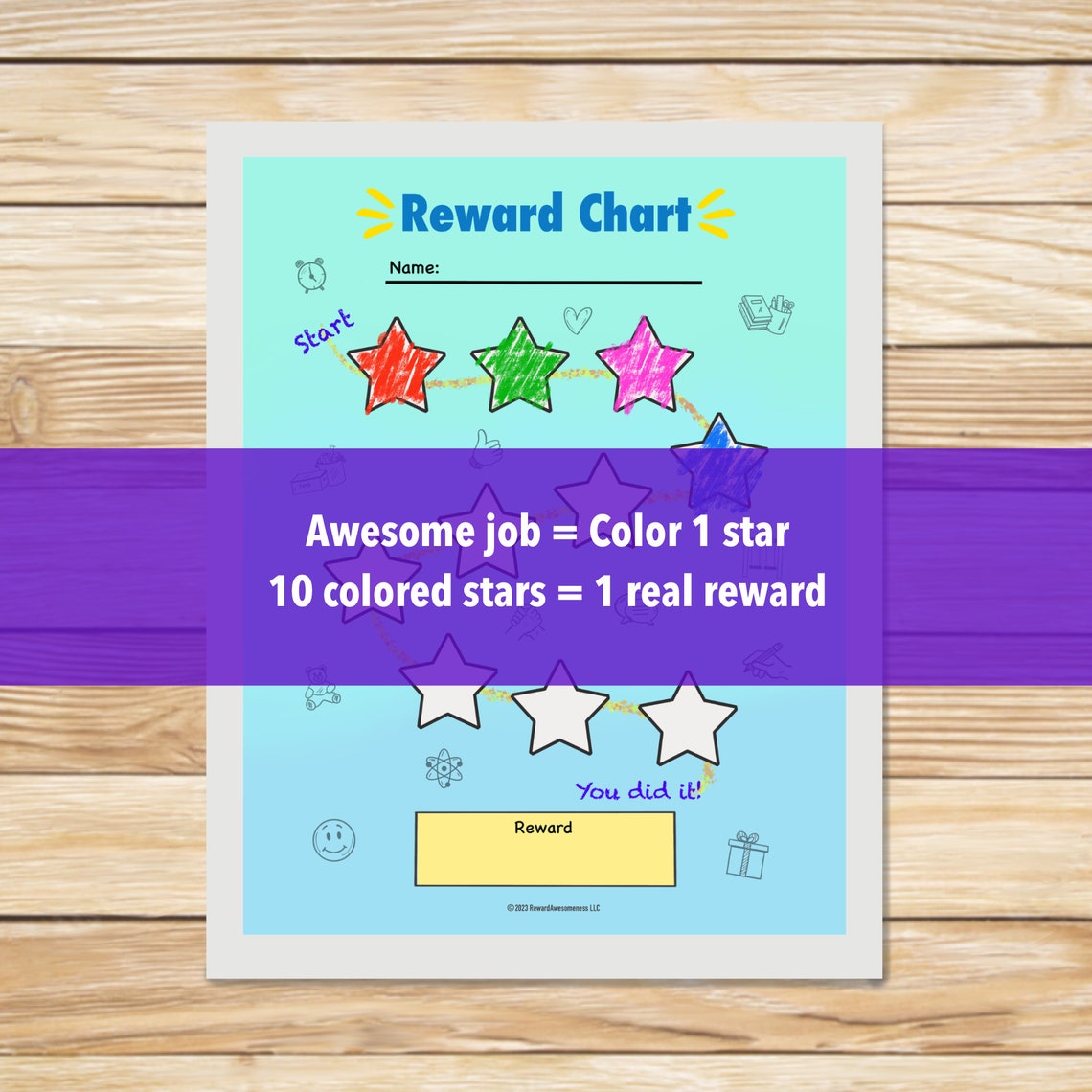 Color the Stars Reward Chart for Kids - Behavior Chart, Chore Chart ...