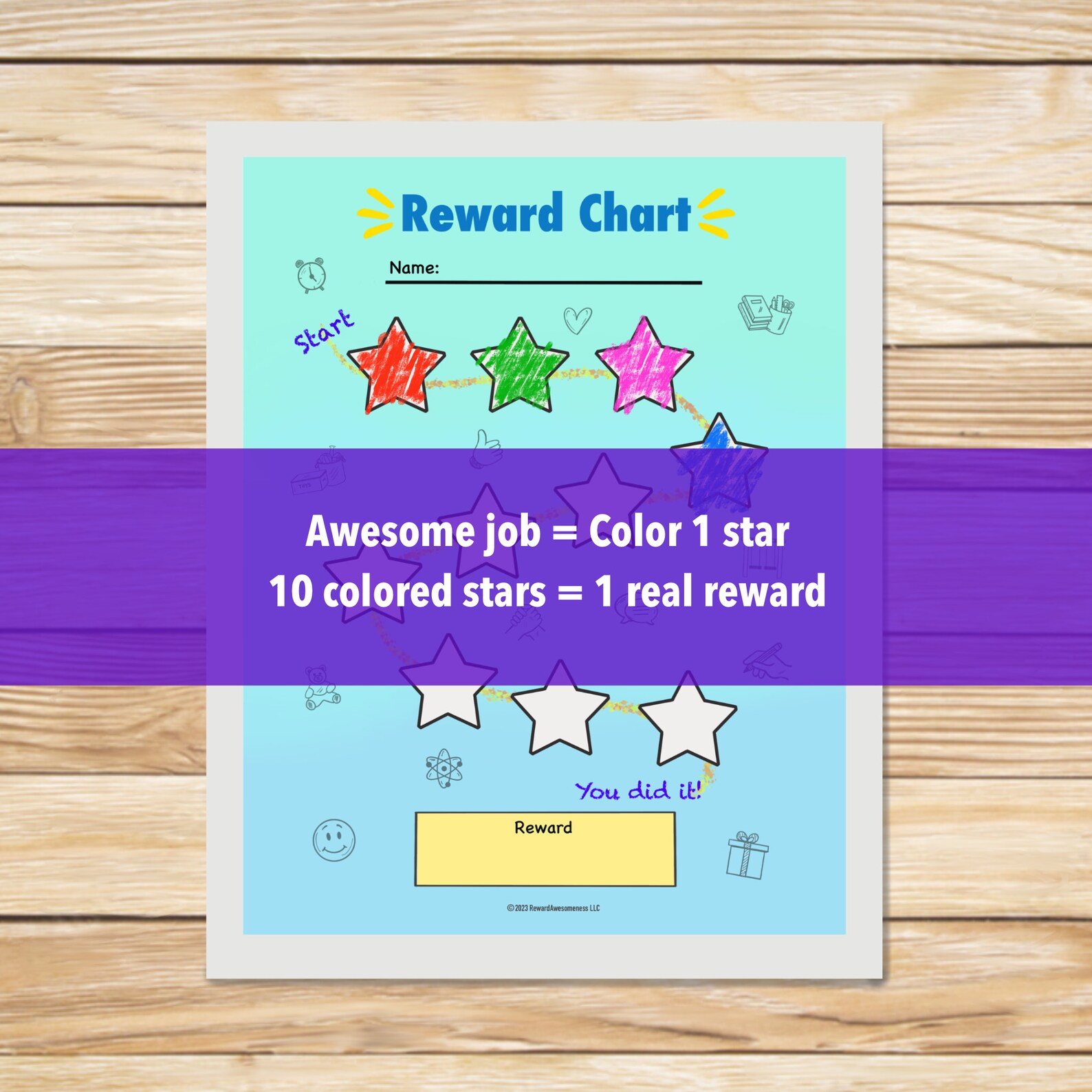Color the Stars Reward Chart for Kids - Behavior Chart, Chore Chart ...