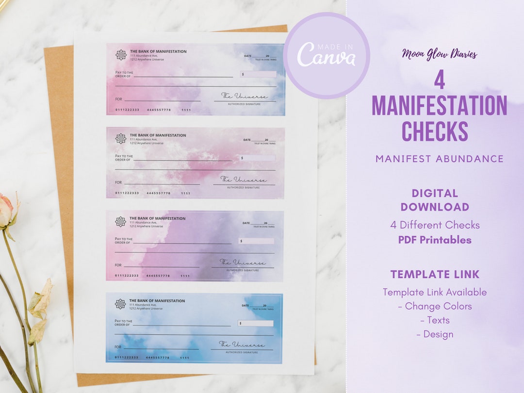 Manifest Your Goals: Abundance Check Printable for Law of Attraction ...