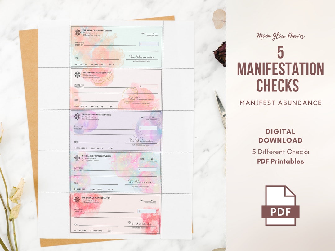 Manifest Money, Printable Checks for Vision Board, Manifest Abundance ...