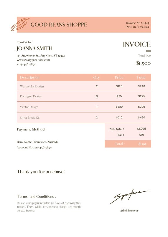 Invoice Template | Etsy