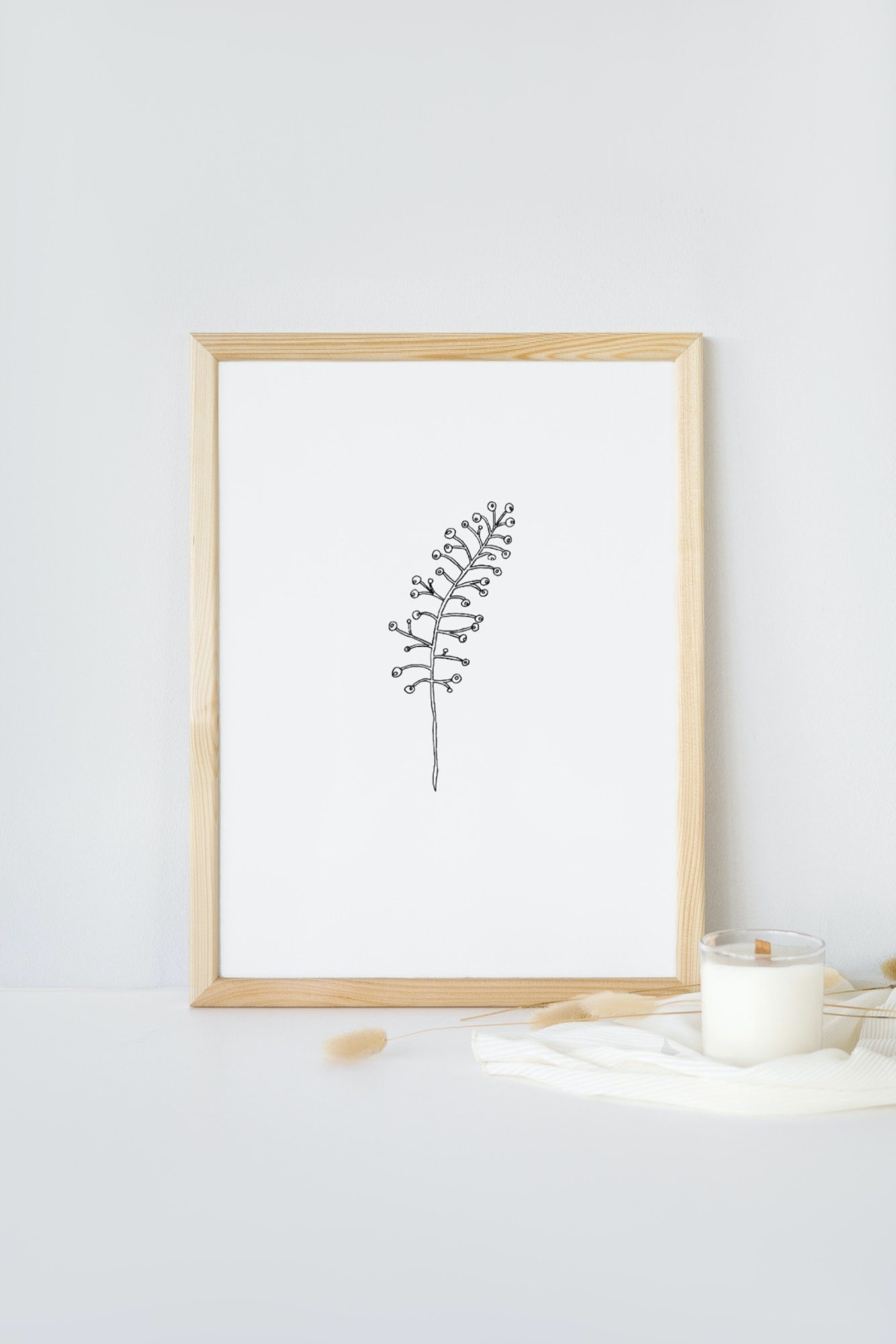 Leaf Branch Botanical Line Art Printable Poster, Minimalist Leaf Wall ...