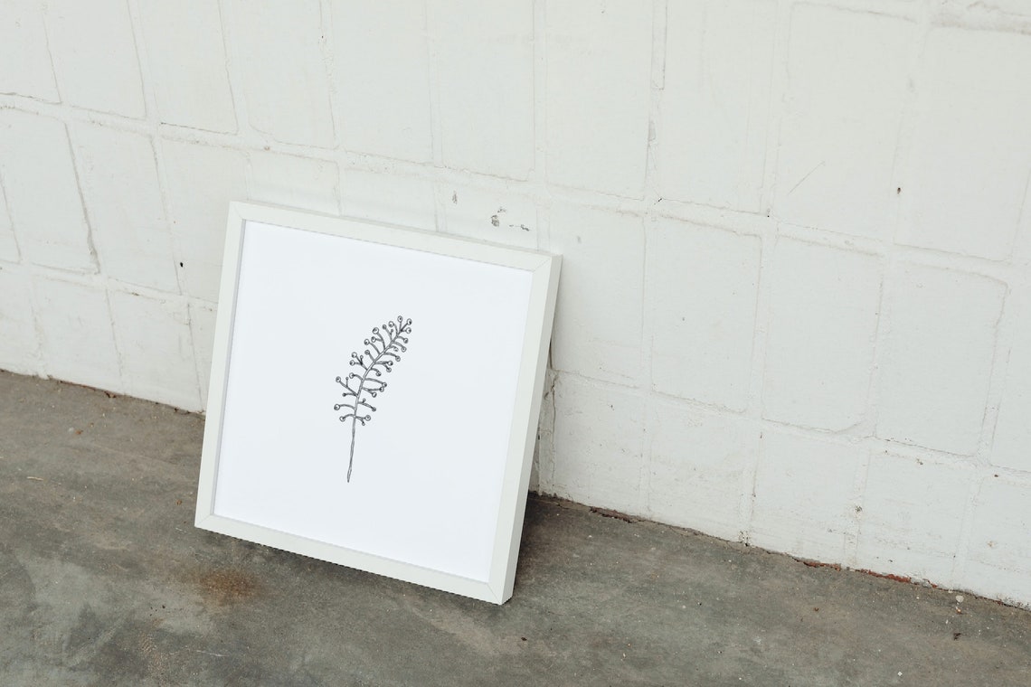 Leaf Branch Botanical Line Art Printable Poster, Minimalist Leaf Wall ...