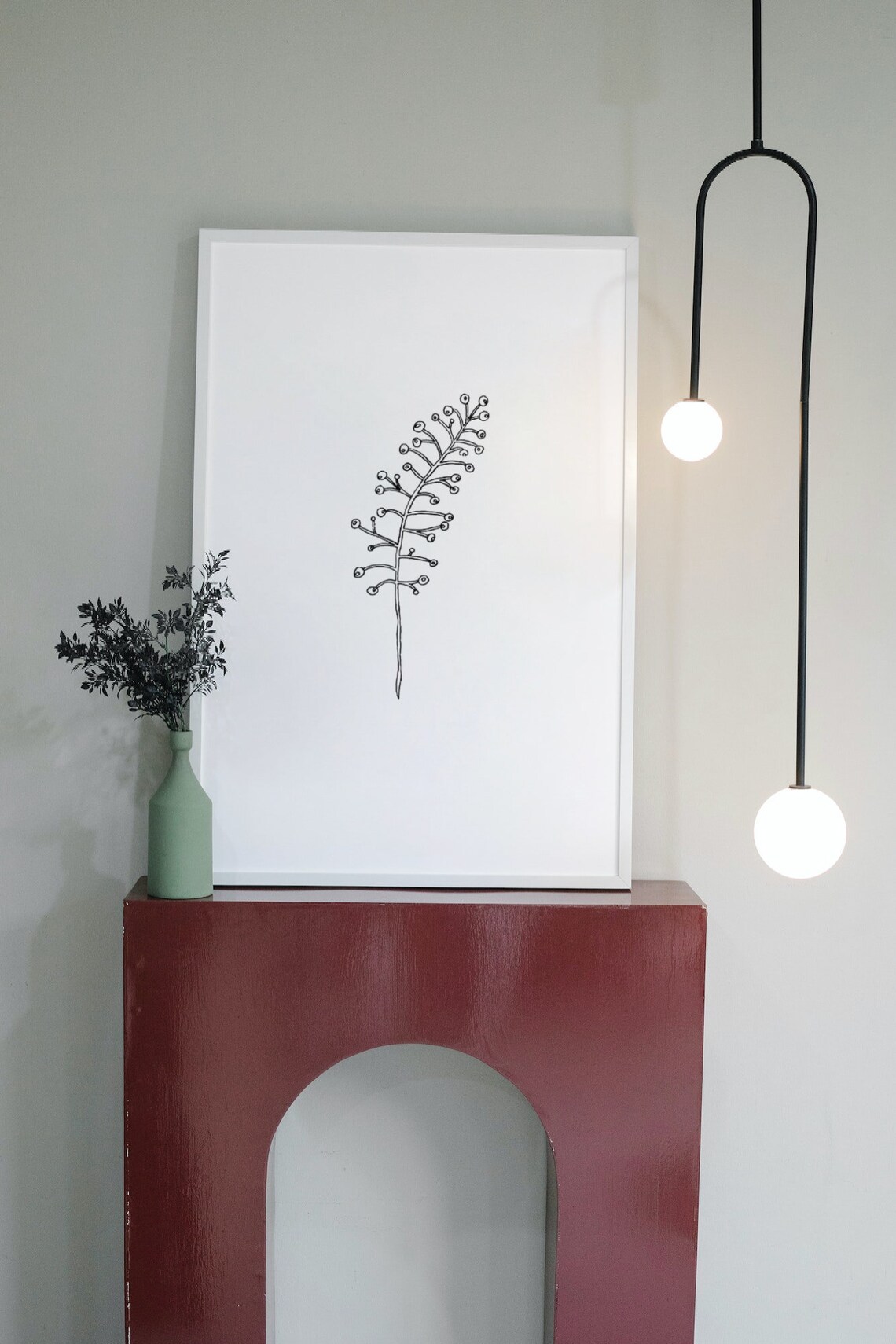 Leaf Branch Botanical Line Art Printable Poster, Minimalist Leaf Wall ...