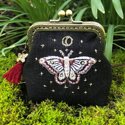 Handmade Moth Embroidered Coin Purse With Removable Tassel and - Etsy