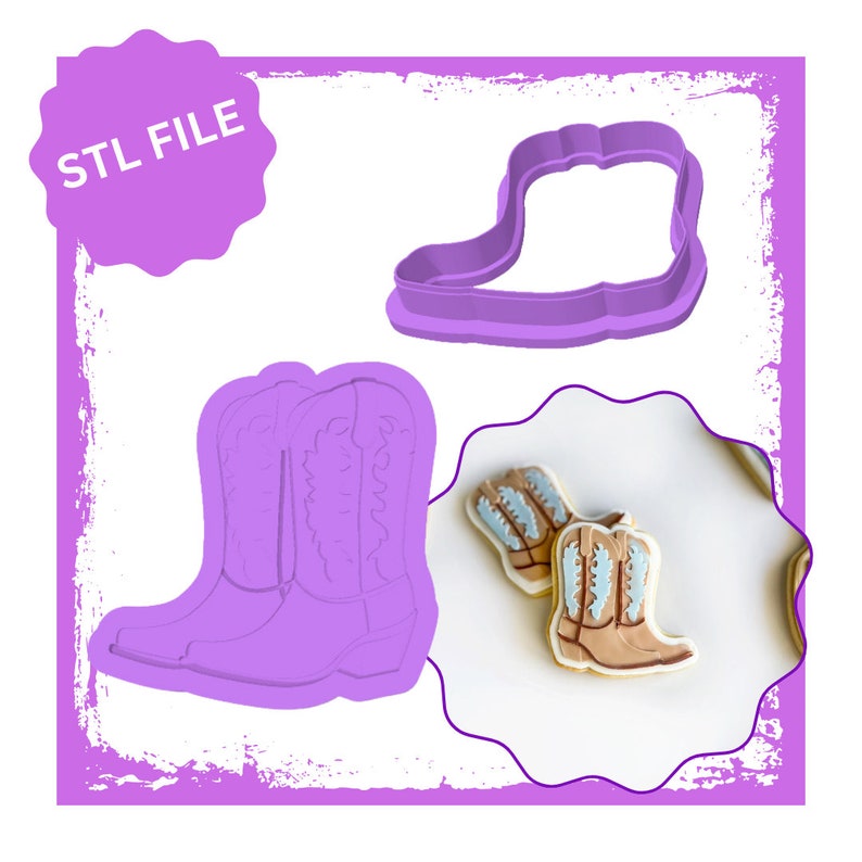 Cowboy Boots Debosser & Cookie Cutter STL File, Country Cookie Cutters ...