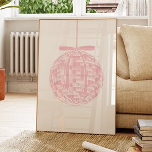 Pink Disco Ball Bow Print, Preppy Wall Art, Coquette Decor, Cute Mirror ...