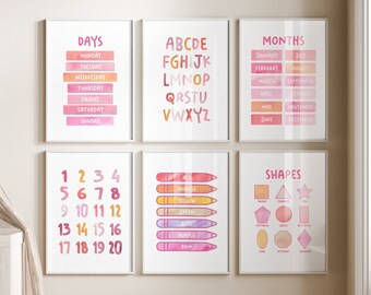 Set of 6 Educational Posters Alphabet Numbers Colors - Etsy