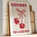 Vintage Red Bow Cherry Poster Ma Cherie Coquette Wall Art - Etsy