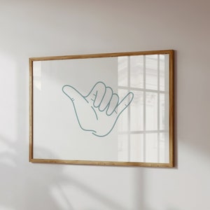Coastal Shaka Hand Sign Art Print Trendy Beachy Blue Wall Art Aesthetic ...