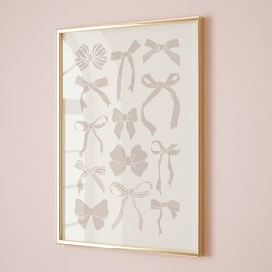 Neutral Beige Bows Print Coquette Room Decor Preppy Wall Art Trendy ...