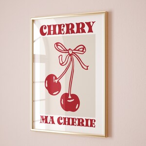 Vintage Red Bow Cherry Poster, Ma Cherie Coquette Wall Art It Girl Bow ...