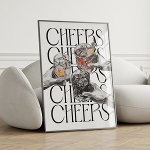 Cheers Print Bar Cart Decor Aesthetic, Abstract Neutral Black White Prints, Cheers Bar Cart Art ...