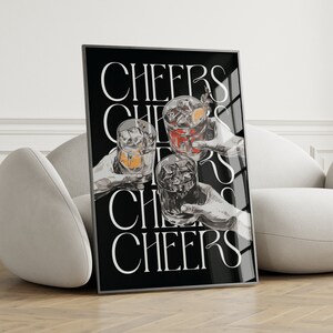 Cheers Print Bar Cart Decor Aesthetic Abstract Neutral Black and White Prints Cheers Poster Bar ...