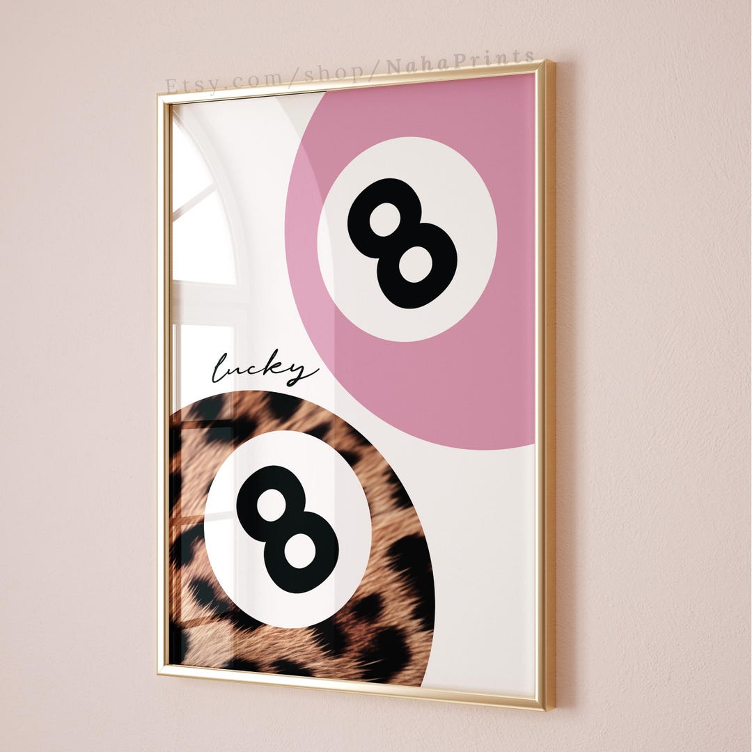 Retro 8 Ball Poster, Light Pink Lucky Eight Ball Print, Vintage Pool ...