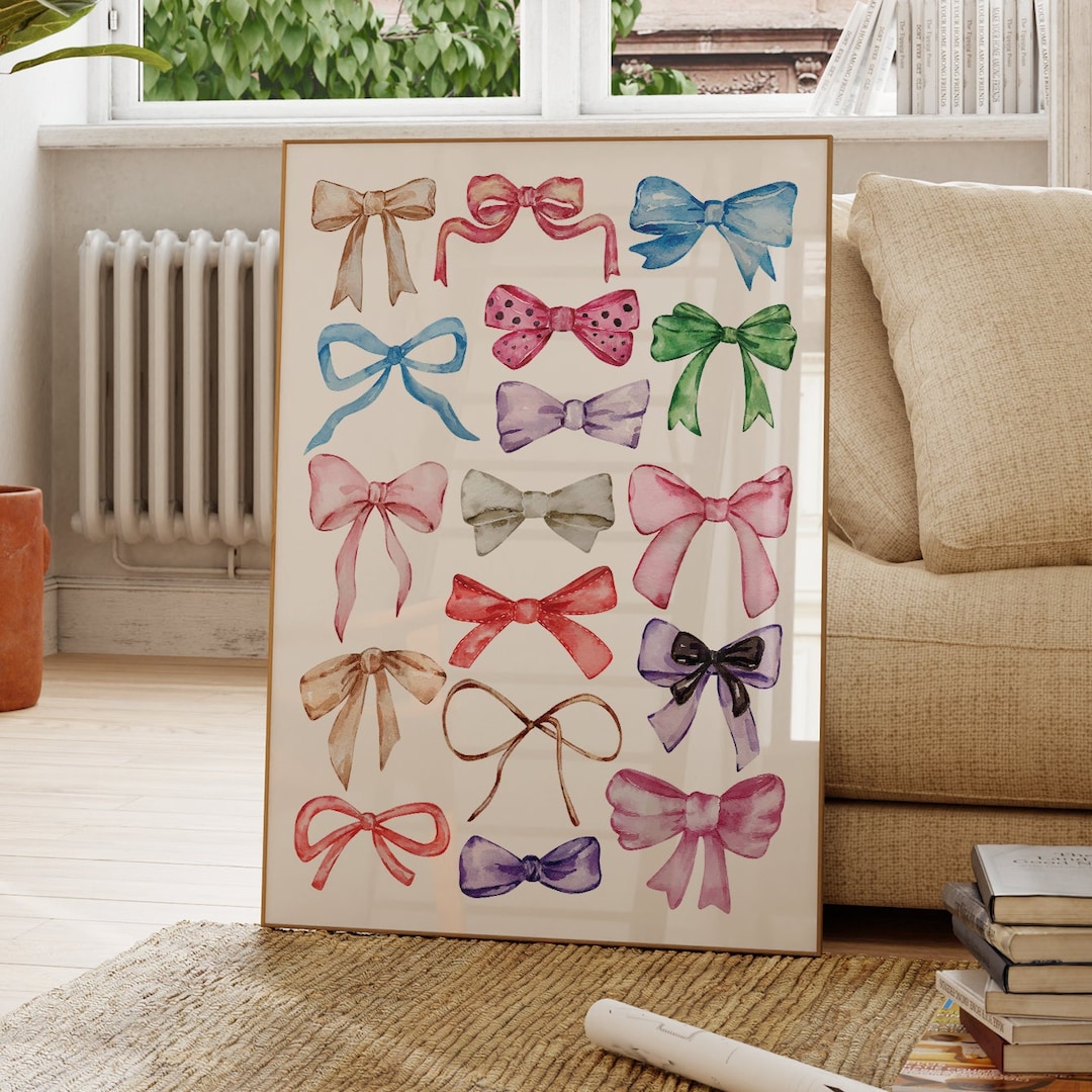 Trendy Watercolor Bows Wall Art Prints Grand Millennial Wall Art ...