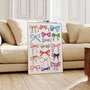 Trendy Watercolor Bows Wall Art Prints Grand Millennial Wall Art ...