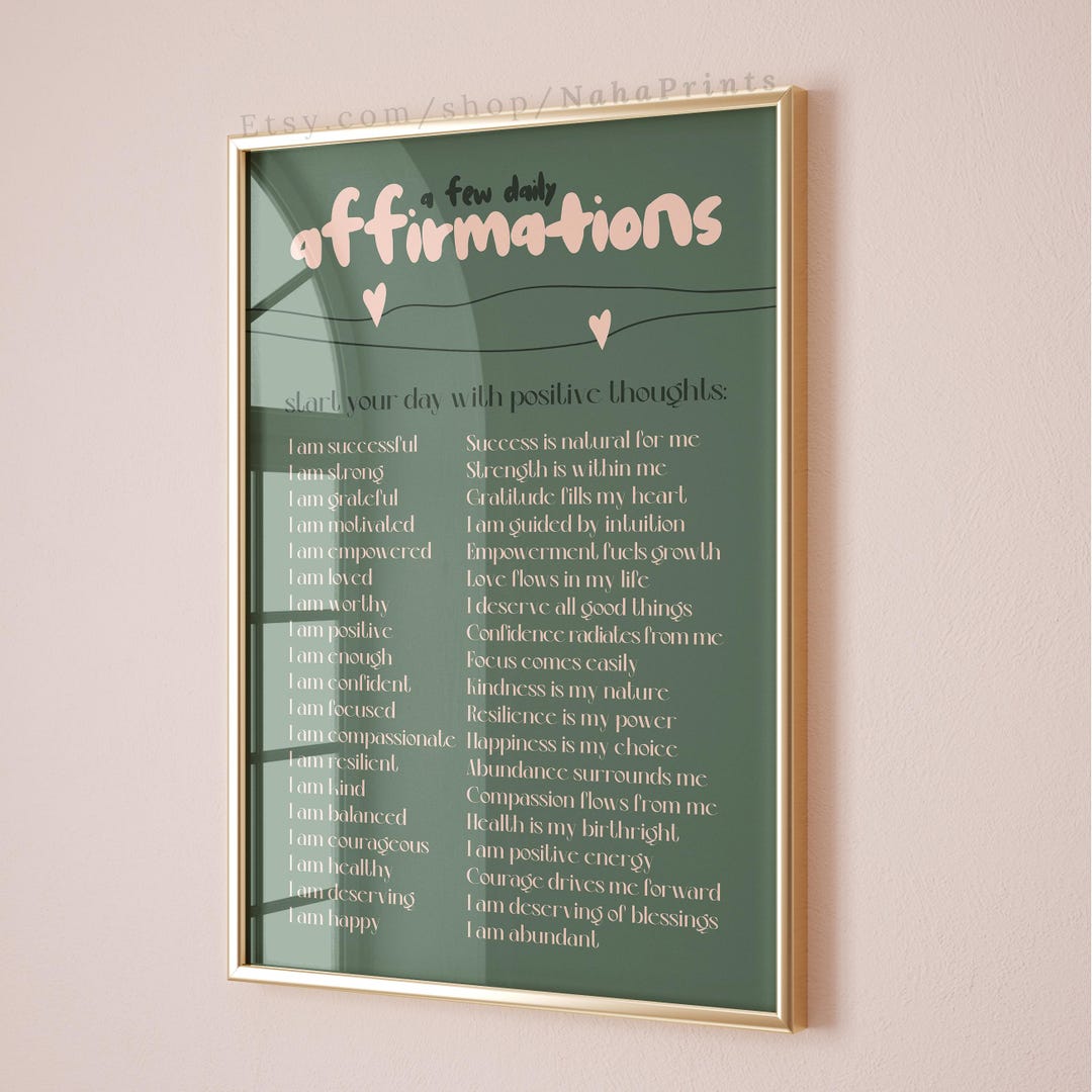 Daily Affirmations Sage Wall Print, Preppy Y2k Dorm Room Decor, Trendy ...