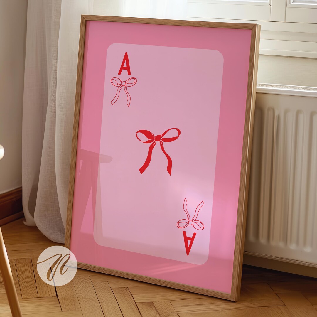 Ace of Bows Playing Card Print, Coquette Preppy Wall Art (digital ...
