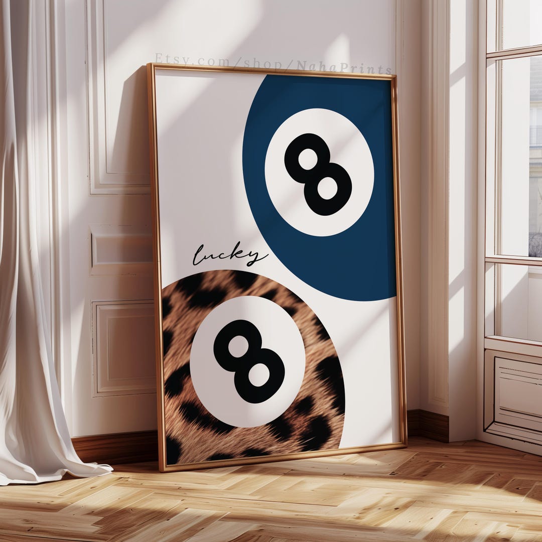 Retro 8 Ball Poster, Navy Blue Lucky Eight Ball Print, Navy Vintage ...