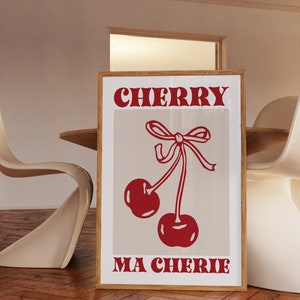 Vintage Red Bow Cherry Poster Ma Cherie Coquette Wall Art - Etsy