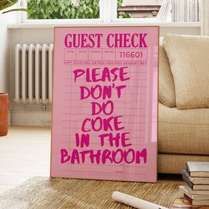 Please Dont Do Coke in the Bathroom Guest Check Prints Hot Pink Wall Art College Apartment Decor ...