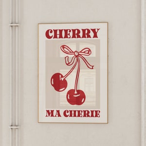 Vintage Red Bow Cherry Poster, Ma Cherie Coquette Wall Art It Girl Bow ...