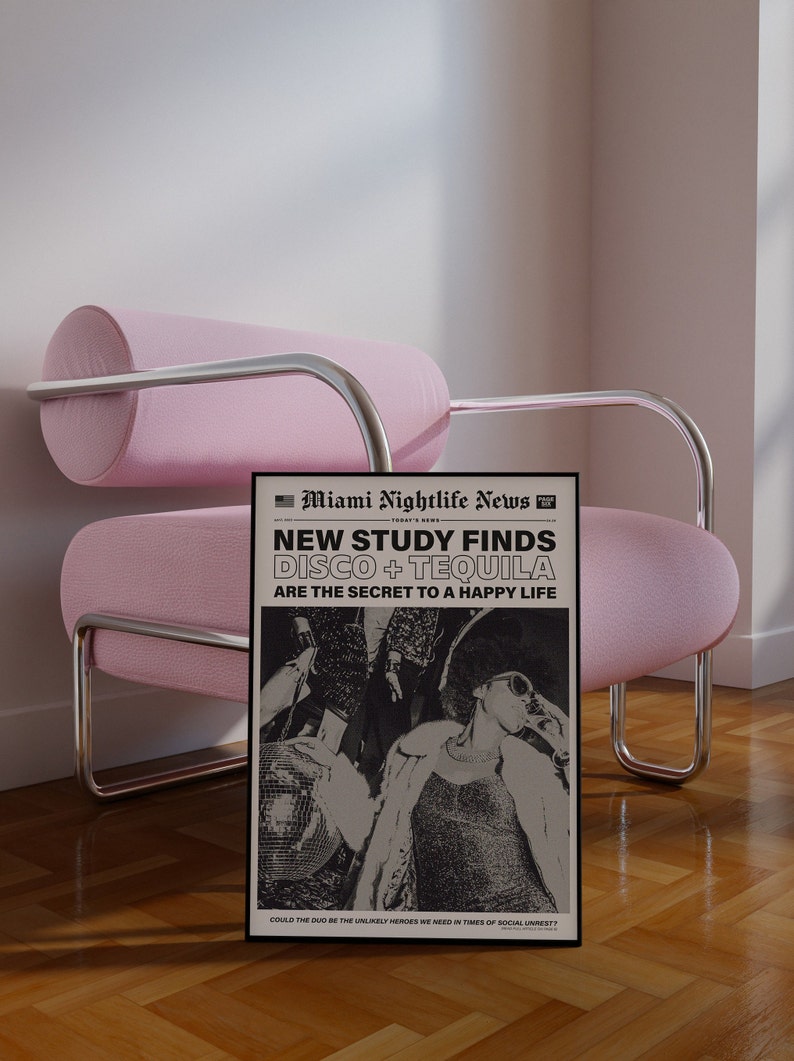 Disco & Tequila Retro Vintage Miami Newspaper Print Bar Cart - Etsy