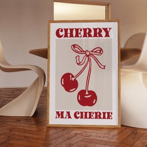 Vintage Red Bow Cherry Poster, Ma Cherie Coquette Wall Art It Girl Bow ...