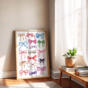 Trendy Watercolor Bows Wall Art Prints Grand Millennial Wall Art ...