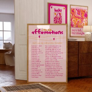 Daily Affirmations Pink Wall Print, Preppy Y2k Dorm Room Decor, Trendy ...