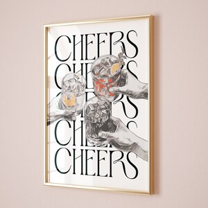 Cheers Print Bar Cart Decor Aesthetic, Abstract Neutral Black White Prints, Cheers Bar Cart Art ...