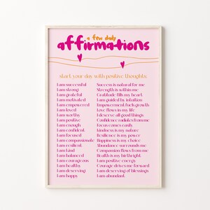 Daily Affirmations Pink Wall Print, Preppy Y2k Dorm Room Decor, Trendy ...