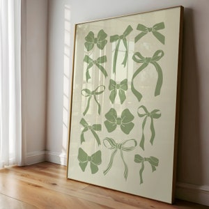 Sage Green Bows Print, Coquette Decor, Trendy Preppy Wall Art, Old ...