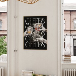 Cheers Print Bar Cart Decor Aesthetic Abstract Neutral Black and White Prints Cheers Poster Bar ...