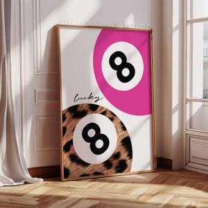 Retro Pink 8 Ball Poster, Hot Pink Lucky Eight Ball Print, Vintage Pool ...