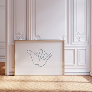 Coastal Shaka Hand Sign Art Print Trendy Beachy Blue Wall Art Aesthetic ...