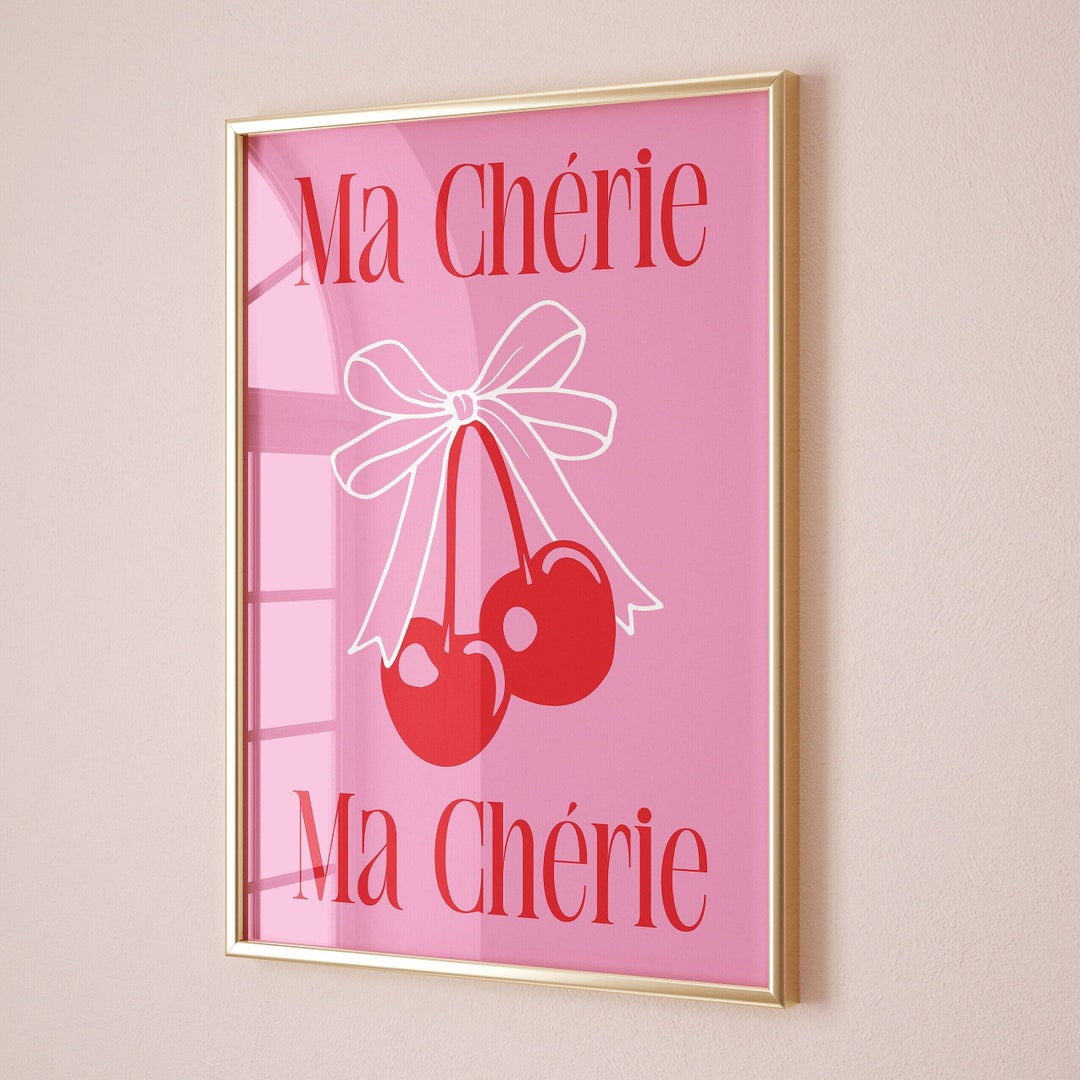 Ma Cherie Red Bow Cherry Poster Hand Illustrated Coquette Wall Art ...