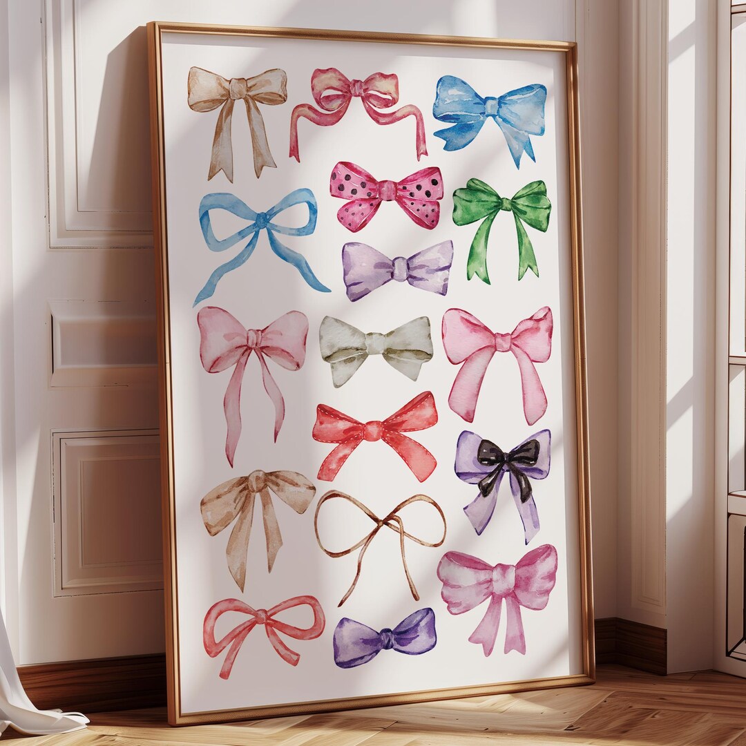 Trendy Watercolor Bows Wall Art Prints Grand Millennial Wall Art ...
