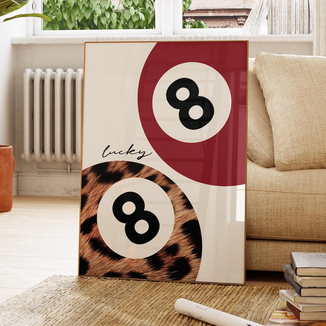 Retro 8 Ball Poster, Red Lucky Eight Ball Print, Red Black Vintage Pool ...