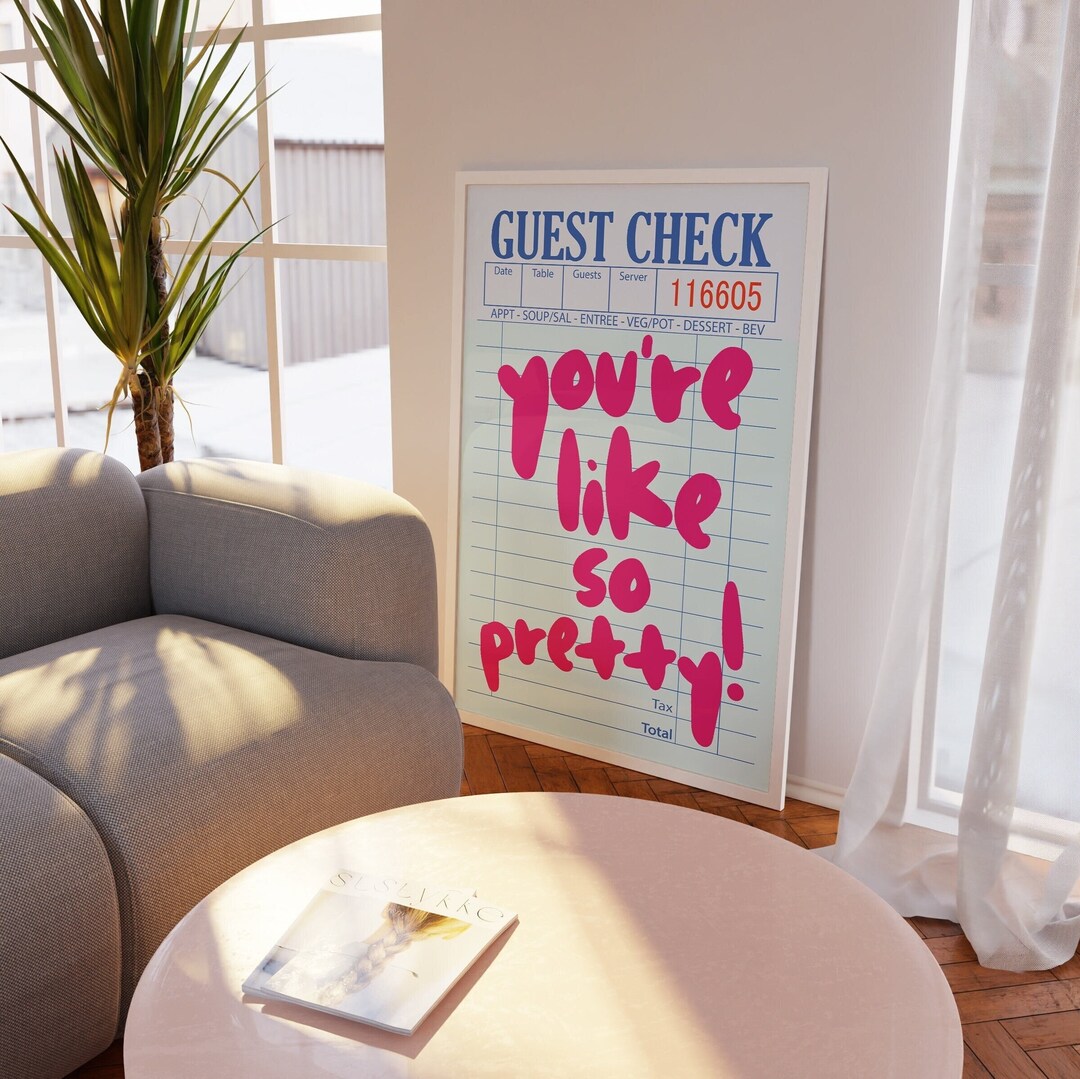 Youre Like so Pretty Guest Check Poster Preppy Room Decor Pink - Etsy