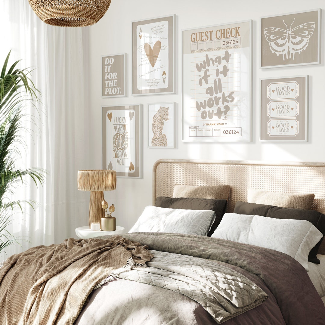 Neutral Wall Art Prints Trendy Set of 7 Gallery Tan Beige Lucky You ...
