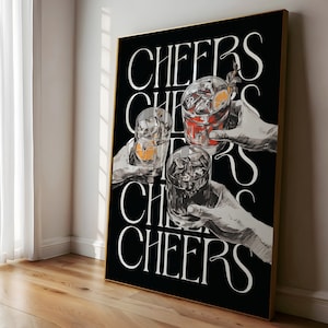 Cheers Print Bar Cart Decor Aesthetic Abstract Neutral Black and White Prints Cheers Poster Bar ...